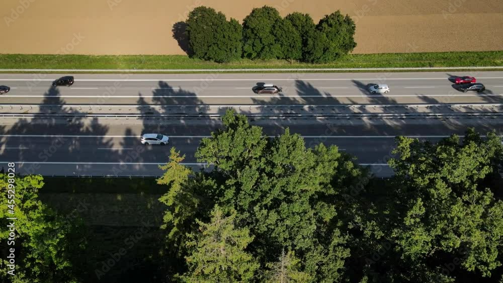 Drone Aerial view of a german Autobahn motorway highway in 4k UHD, lots ...