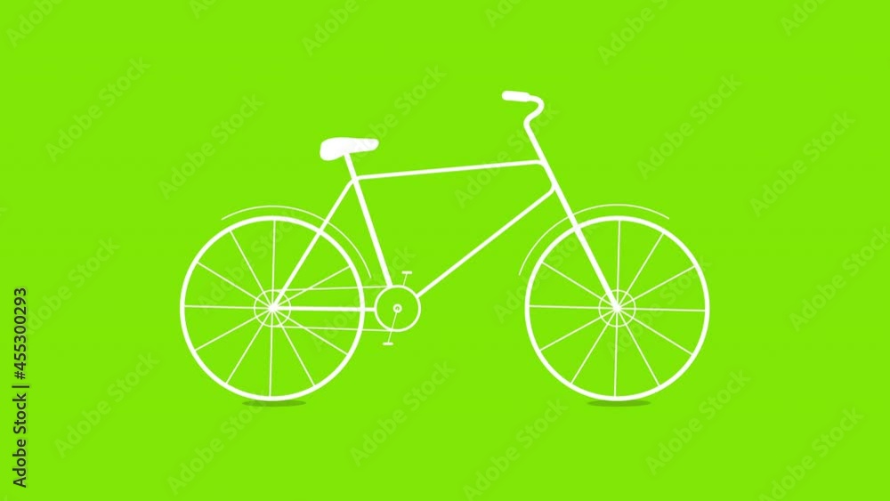 Flat design bike animation on green screen background. White bicycle ...