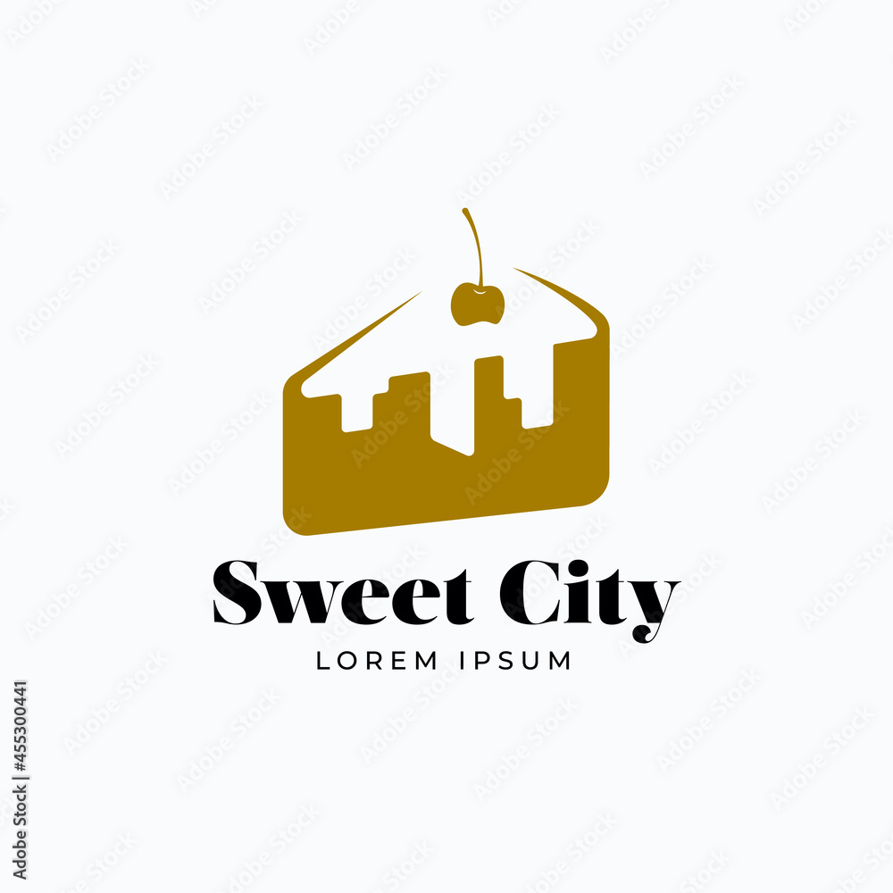Sweet City Logo Template. Cityscape Incorporated into a Cake Piece with ...