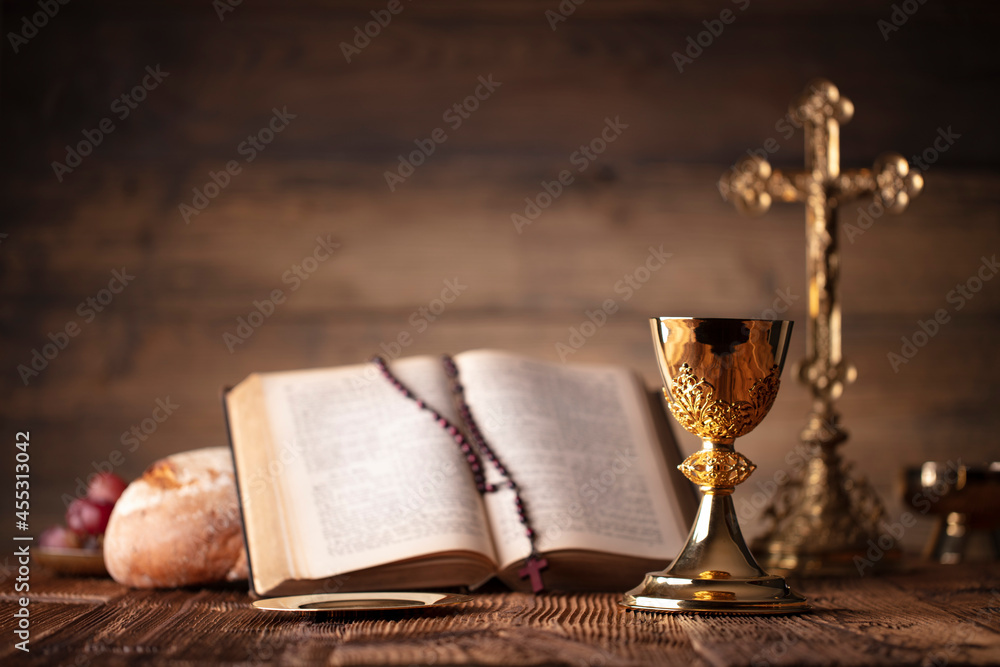 Catholic religion concept. Catholic symbols composition. The Cross ...