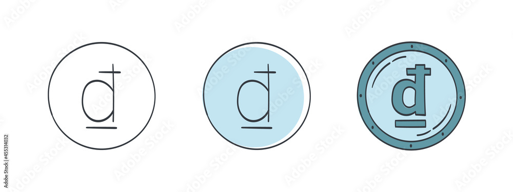 Vietnamese dong badges. The drawn symbol of the Dong. Symbols of the ...