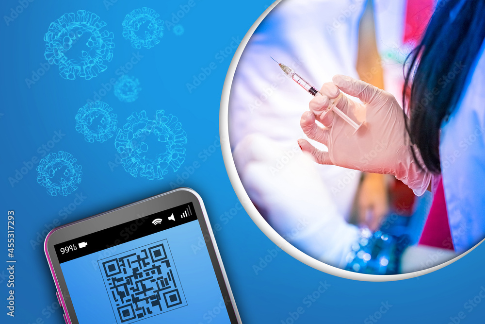 Vaccination against coronavirus. Scanning the QR code and COVID-19 ...