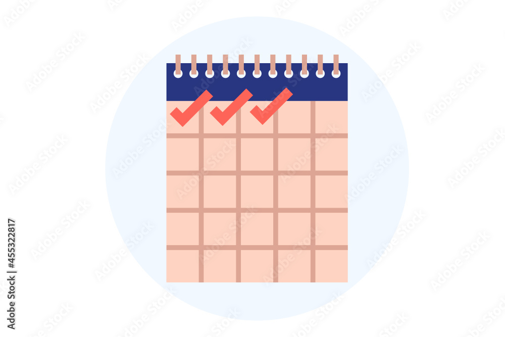 Calendar page with chack marks on it. Time management, check list ...