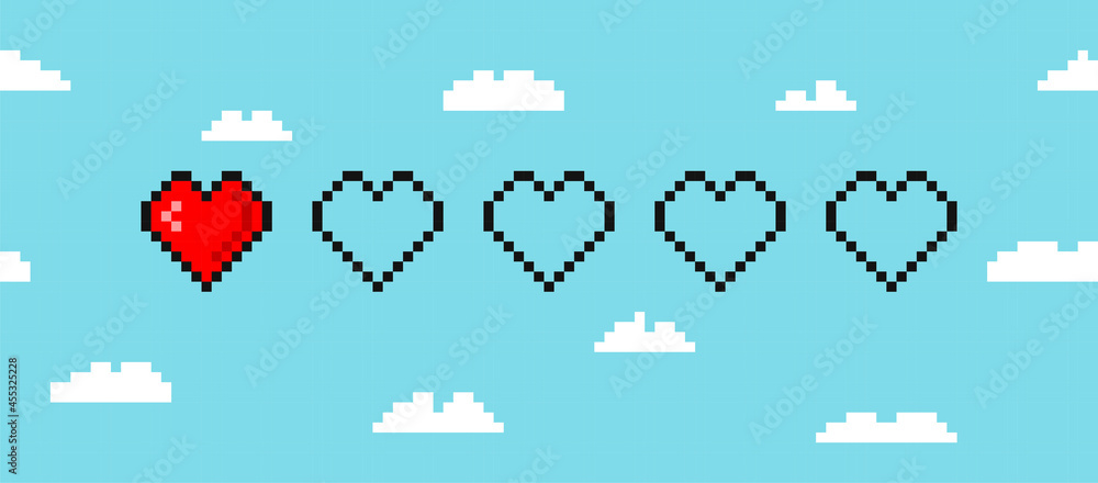 Pixel game life bar isolated on cloud background. Vector art 8 bit ...