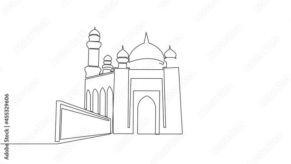 Self drawing animation of one single line draw Islamic historical dome ...
