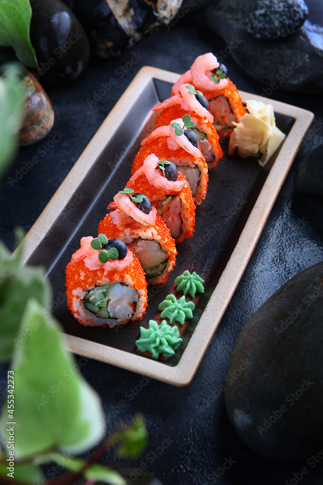 California rolls with shrimp.Traditional Japanese food.Rolls with ...