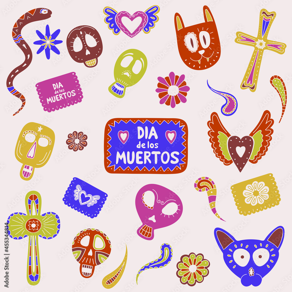 Cartoon Hand drawn Skulls And Other Symbols Of The Mexican Day Of The cartoon-hand-drawn-skulls-and-other-symbols-of-the-mexican-day-of-the