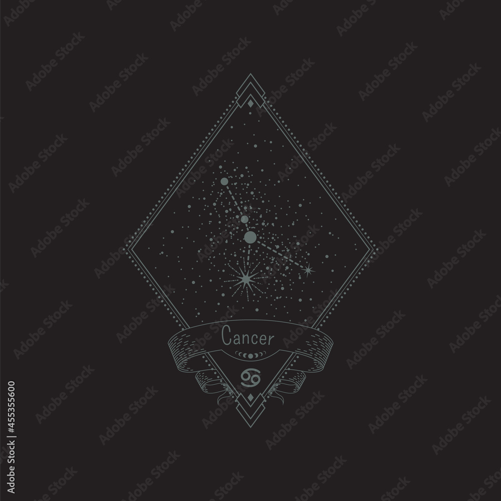 Sketch tattoo cancer constellation with title in a retro frame. Vector ...