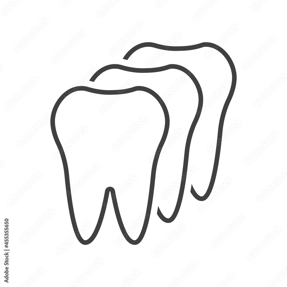 Teeth in a row icon. A simple line drawing of three teeth in a row one ...
