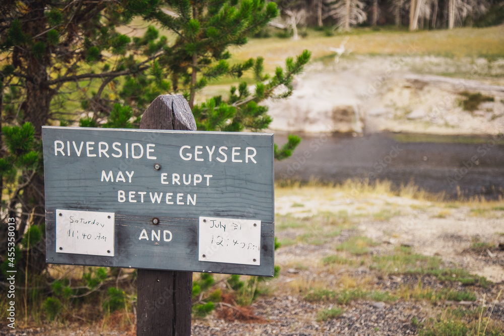 Photo & Art Print Riverside Geyser Sign for Eruptions, Travis