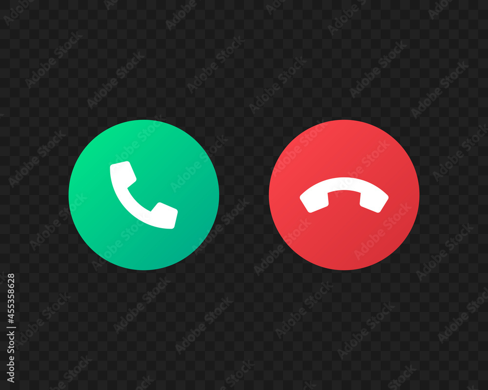 Call and reject the call buttons vector icons. Green yes and red no ...