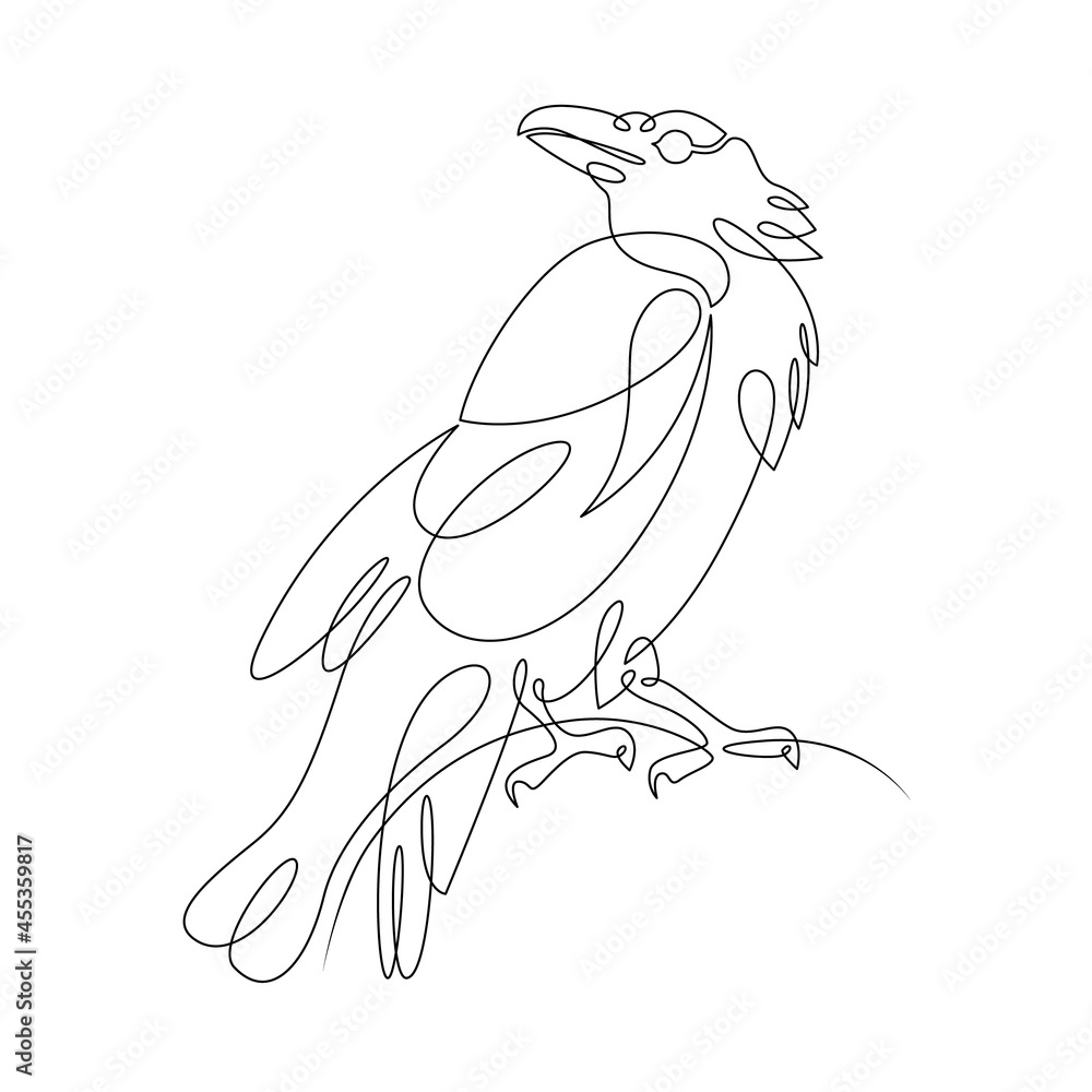 Raven bird logo. One continuous line. Silhouette of a crow. One ...