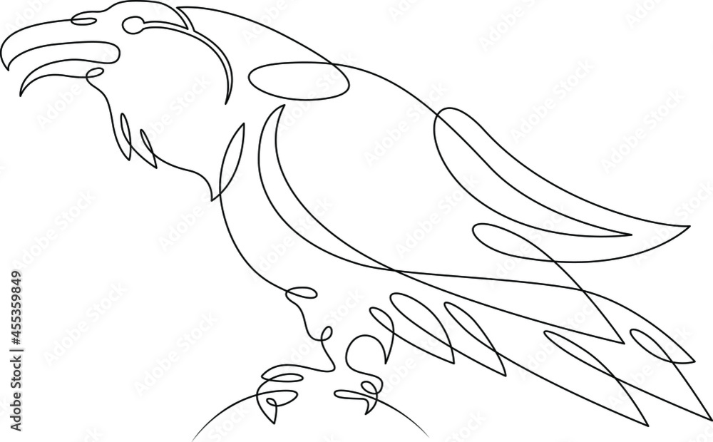 Raven bird logo. One continuous line. Silhouette of a crow. One ...