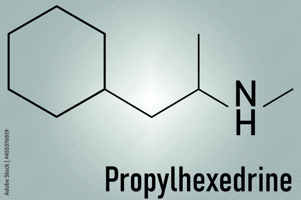Propylhexedrine molecule. Used as nasal decongestant and stimulant ...