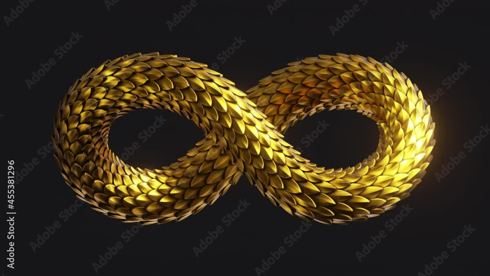 cycled animation of 3d infinity symbol with golden scales texture ...