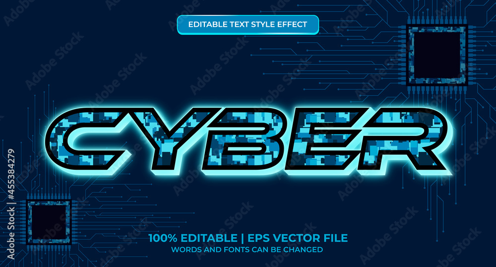 Editable text effect - cyber text style. Futuristic Technology text ...
