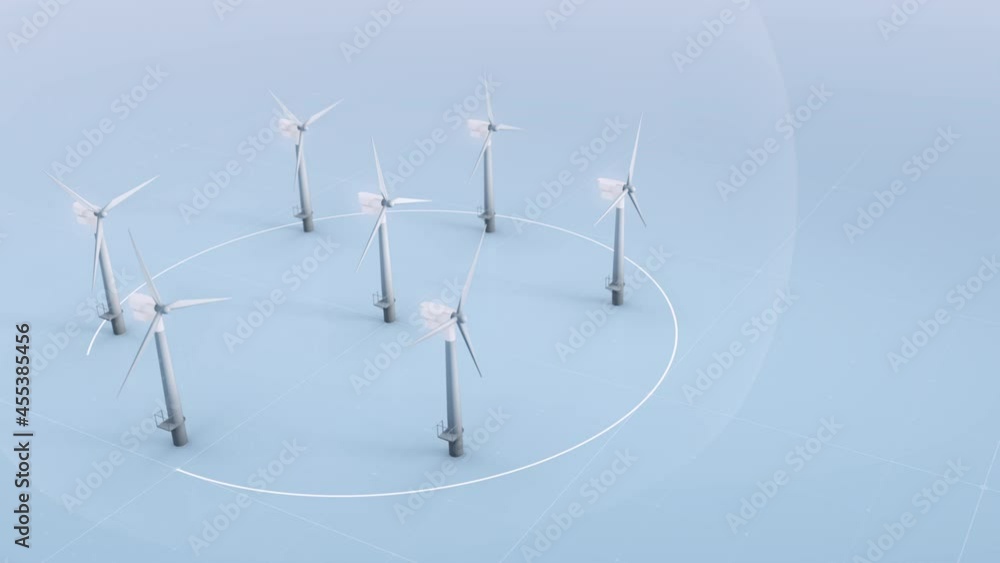 Multiple modern Steel Mills are placed on a wind power plant. Mills are ...