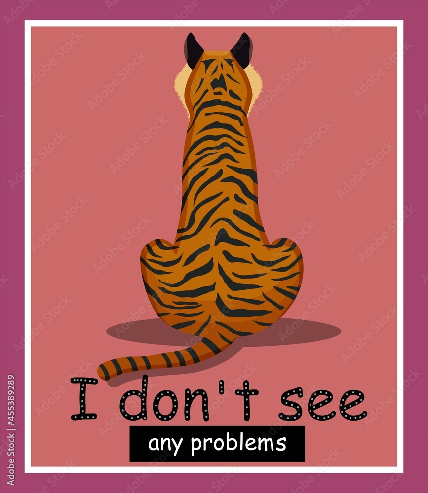 An orange striped tiger sits with his back on a pink background. Flat ...