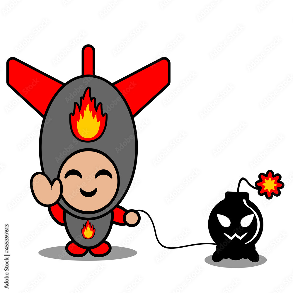 vector cartoon doodle cute character nuclear bomb mascot costume with ...