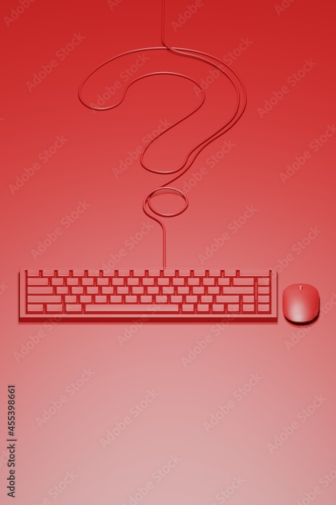 Isometric 3D rendering Mouse and keyboard red color with Question mark ...
