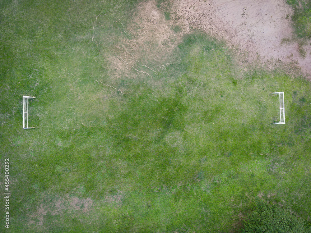 Aerial view field nature green soccer field background, top view ...