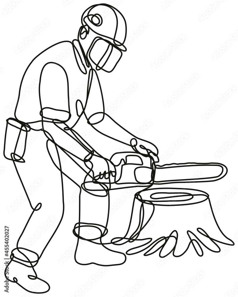 Continuous line drawing illustration of an arborist or tree surgeon ...
