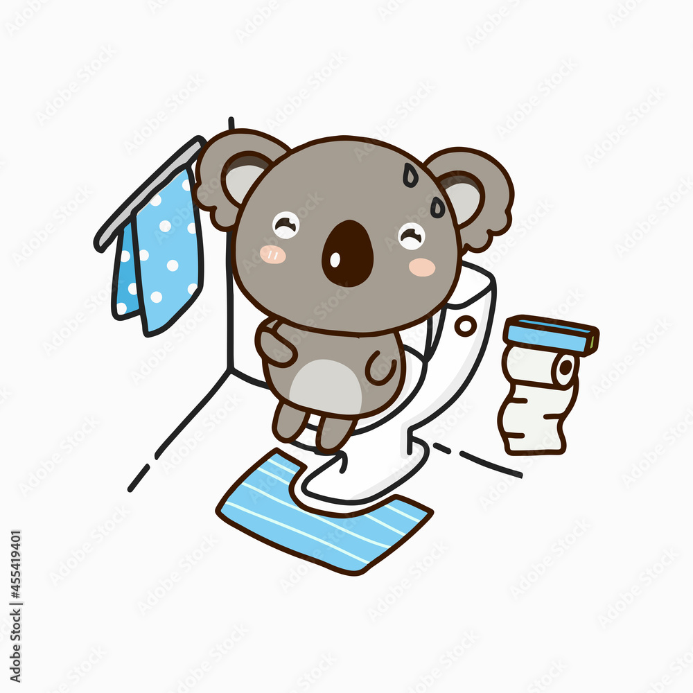 Cute Koala Pooping On Toilet. Cute cartoon character. Stock Vector ...