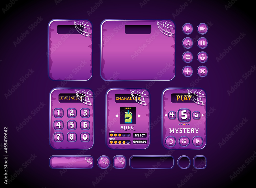 rounded scary halloween game ui board pop up interface with button and ...