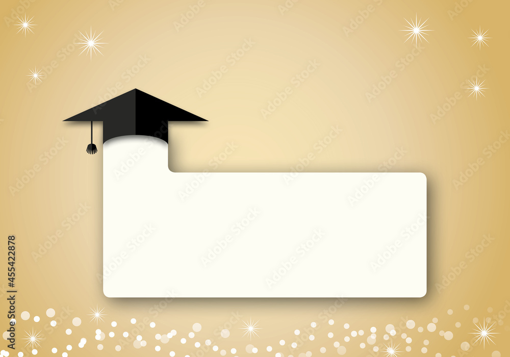 Blank photo frame with graduation cap on gold background with effect ...