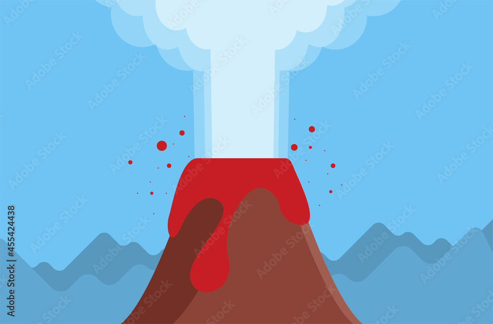 Vector Illustration of Volcano Eruption. Flat Design Style. Stock ...
