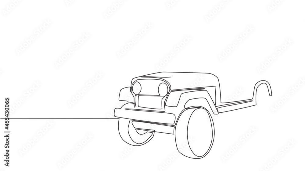 Self drawing animation of single line draw 4x4 speed wrangler jeep car ...