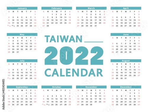 Taiwan 2022 calendar monthly calendar, holiday, month, year, template ...