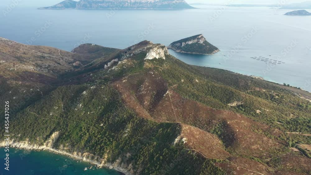 Stunning aerial view of Capo Figari and Figarolo island bathed by a ...