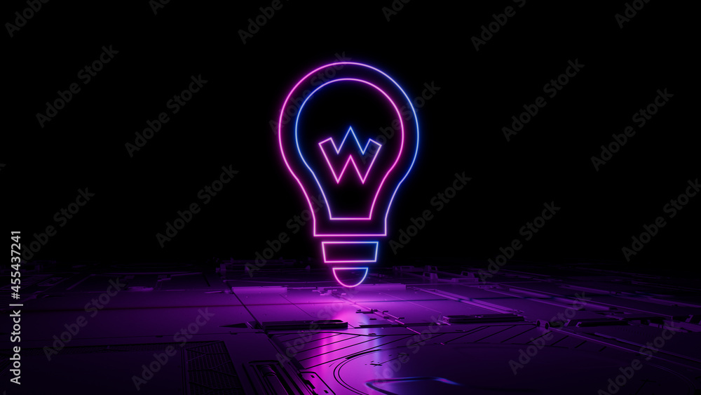 Pink and Blue neon light lightbulb icon. Vibrant colored Innovation ...
