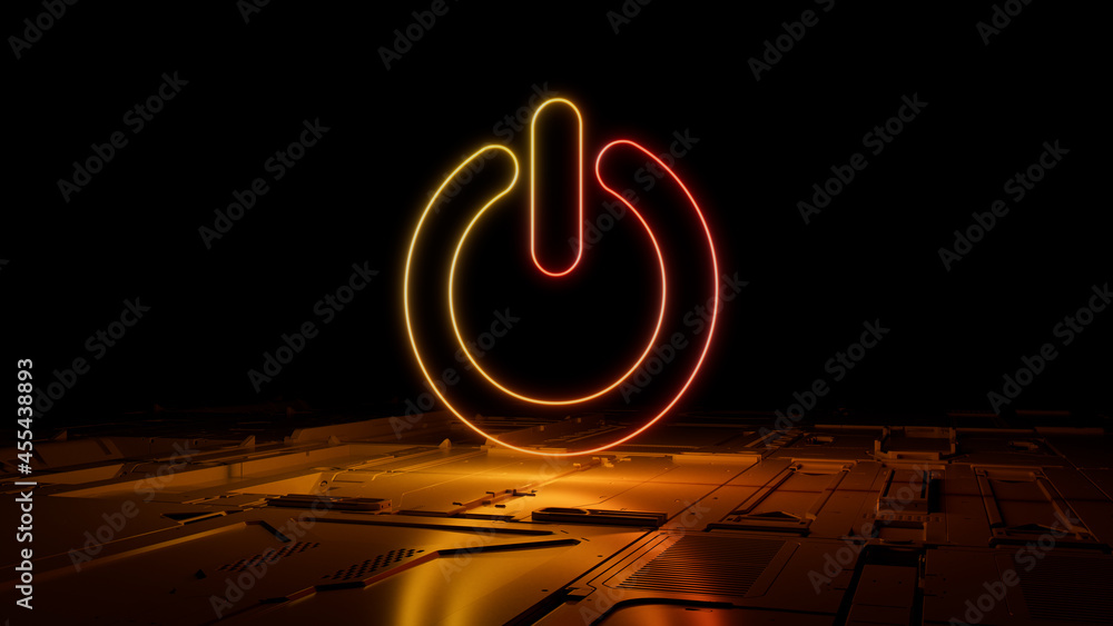 Orange and Yellow neon light power icon. Vibrant colored Activate ...