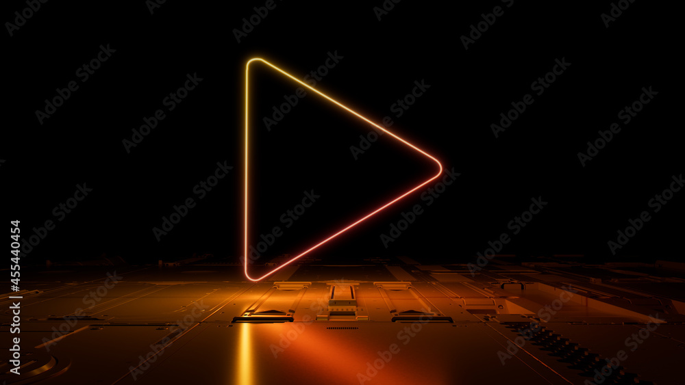 Orange and Yellow neon light play icon. Vibrant colored Media ...