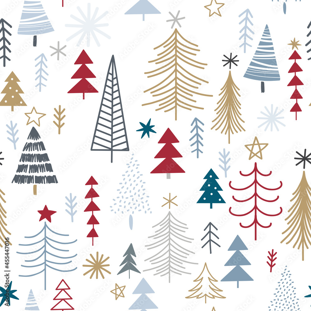 Winter seamless pattern with christmas trees, spruce woods on white ...