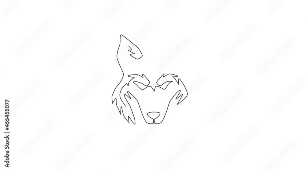 Animated self drawing of continuous line draw dangerous wolf head for ...
