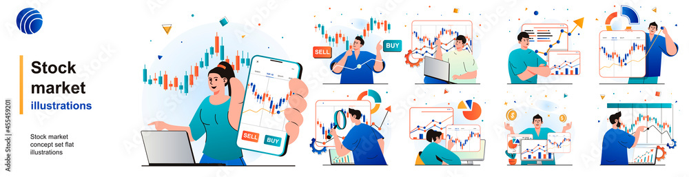 Stock market isolated set. Financial statistics, market research ...