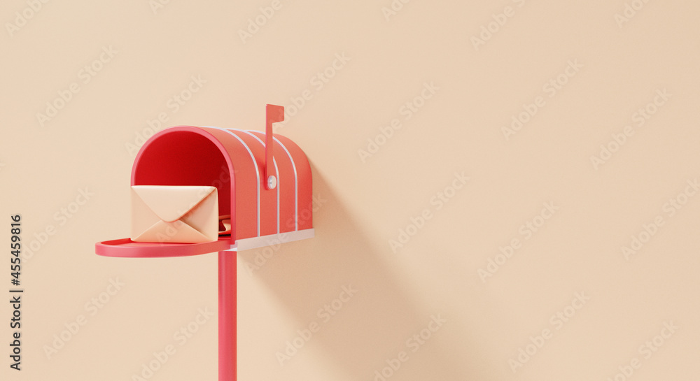 Red mailbox on cream brown background. retro minimal cartoon style ...