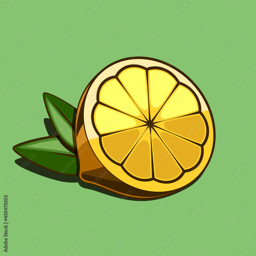 Cartoon half of a lemon, vector fruit illustration on a plain ...