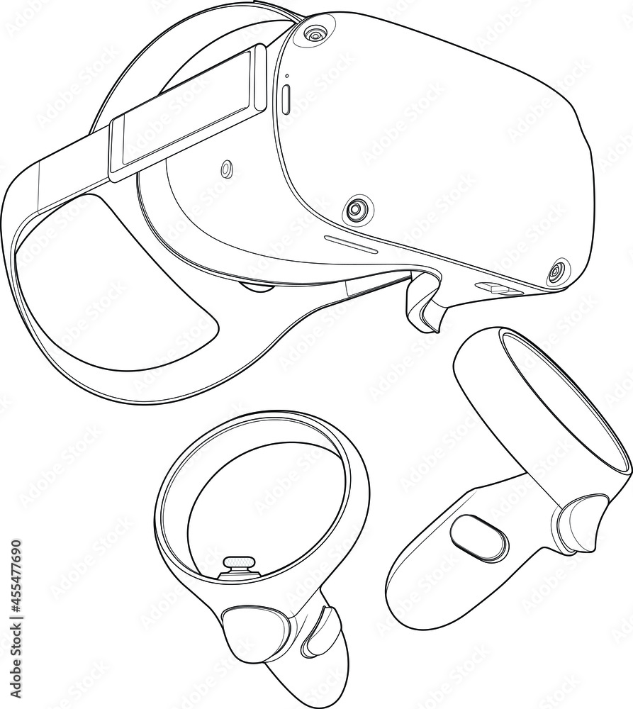 virtual reality glasses, VR line design. vr box, vector linear ...