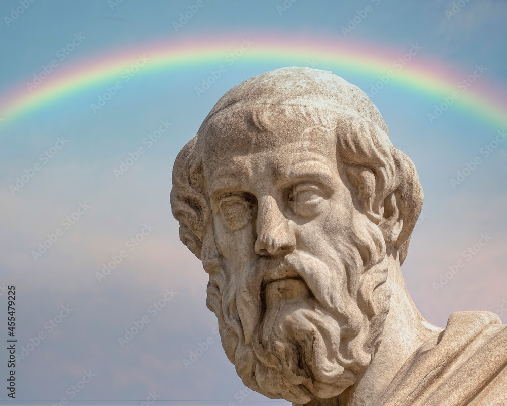 Foto de Plato, the ancient Greek philosopher statue and a rainbow in ...