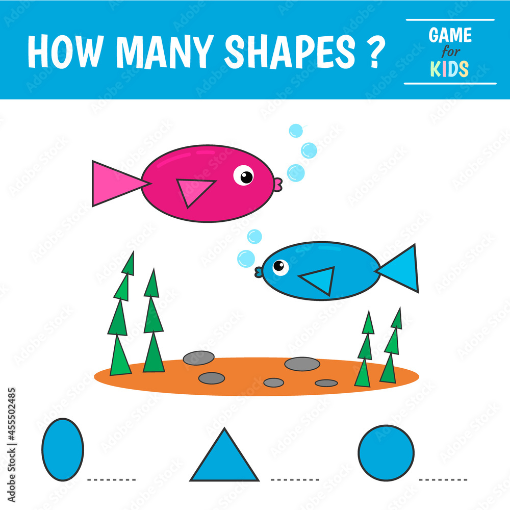 Educational game for kids. Sea fish of geometric shapes. Count ovals ...