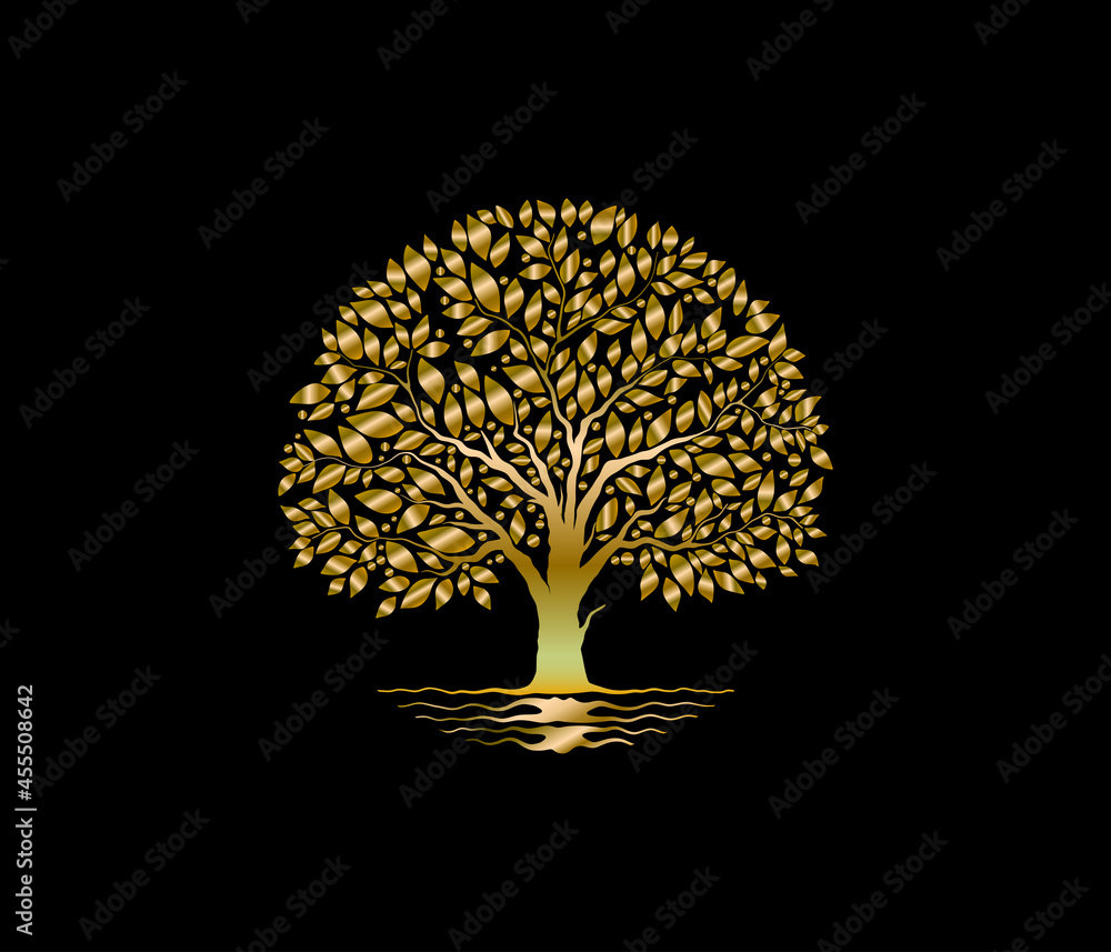 tree logo with gold color isolated on black background Stock Vector ...