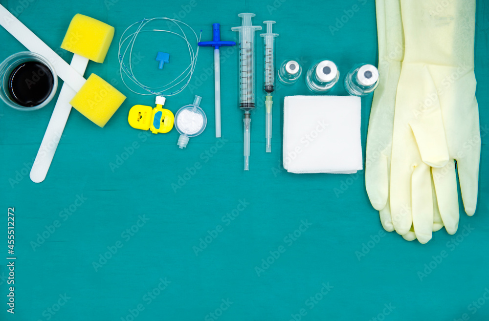 Epidural set isolated on green. Epidural anesthesia set, Sets for ...