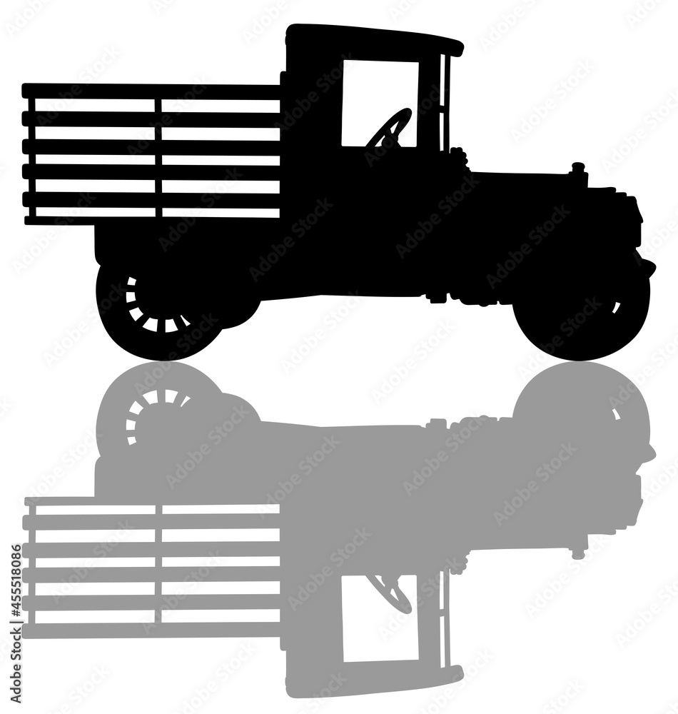 The black silhouette of a vintage lorry truck a gray shadow Stock ...