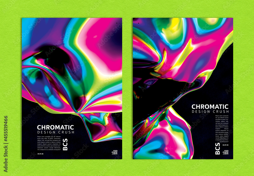 Modern Poster Layout with 3D Abstract Background Iridescent Shape Stock ...