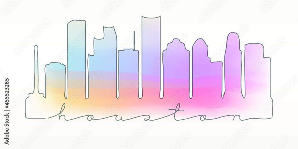 Houston, TX, USA Skyline Watercolor City Illustration. Famous Buildings ...