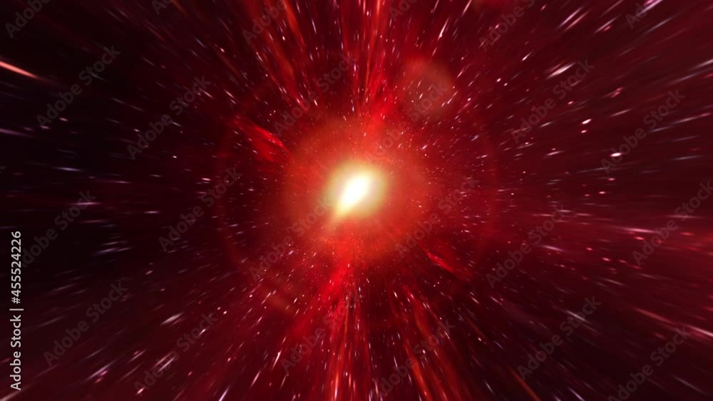 Seamless loop glow red hyperspace tunnel through space time vortex loop ...